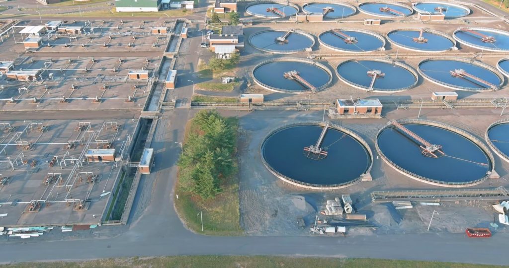 aerial-view-sewage-treatment-plant-water-tanks-wastewater-treatment ...